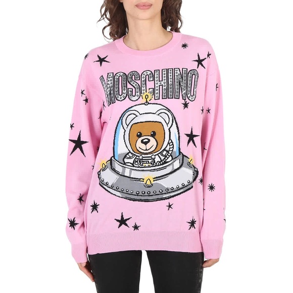 Moschino | Sweaters | Moschino Runway Virgin Wool Pink Teddy Bear ...